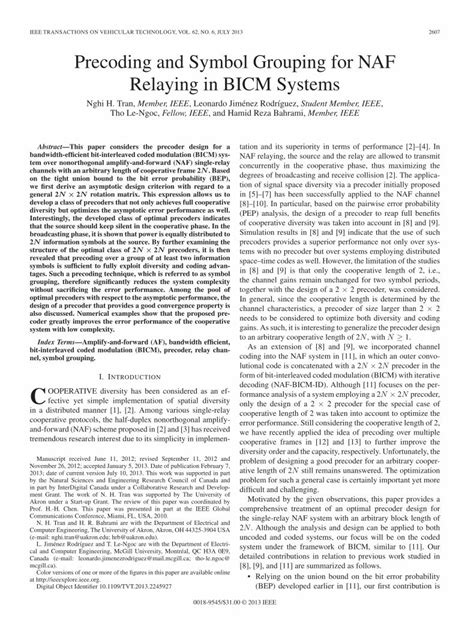 Pdf Precoding And Symbol Grouping For Naf Relaying In Bicm Systems