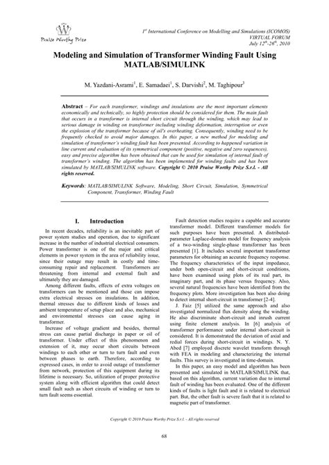 Pdf Modeling And Simulation Of Transformer Winding Fault Using Matlab