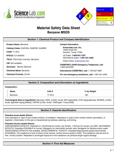 Msds Benzene Pdf Pdf Flammability Chlorine