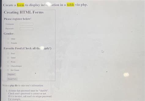 Solved Create A Form To Display Info Ation In A Table Via Chegg