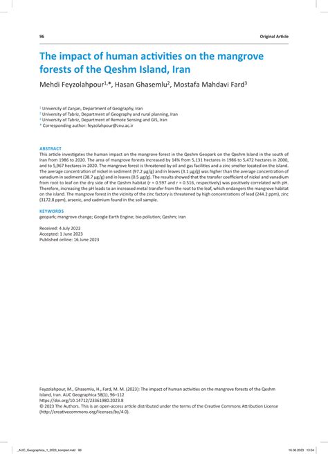 Pdf The Impact Of Human Activities On The Mangrove Forests Of The