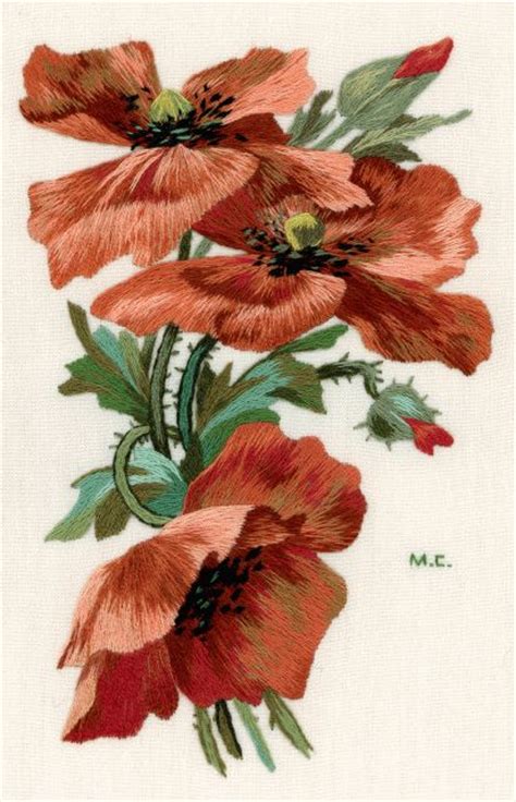 Маки. Рисовальная гладь | Embroidery flowers, Crewel embroidery, Flower ...