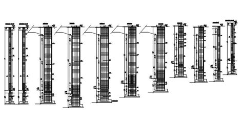 2d Design Of Cross Section Of Wall And Column With Reinforcement Details In Autocad Drawing Cad
