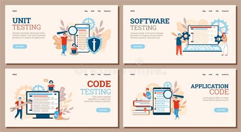 Code Testing Banners Set For Software Programing Cartoon Vector