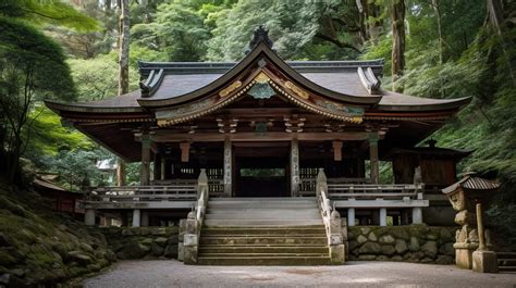 Traditional Japanese Style Shrine In A Forest Background Chichibu