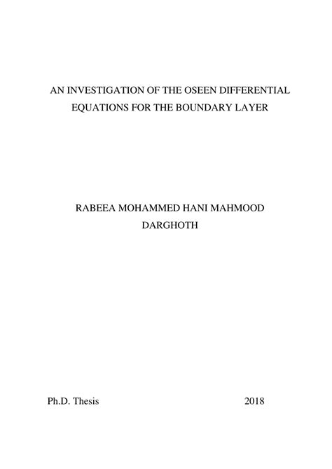 Pdf An Investigation Of The Oseen Differential Equations For The