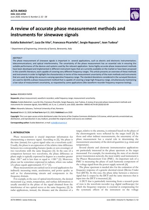 PDF A Review Of Accurate Phase Measurement Methods And Instruments For Sinewave Signals