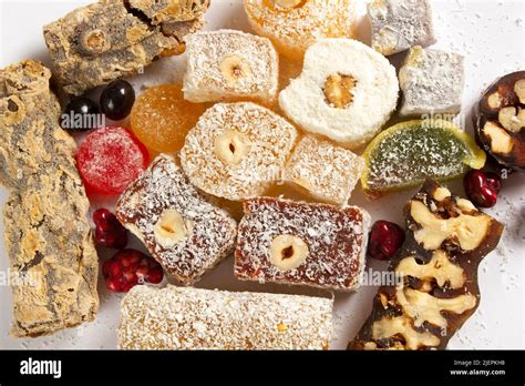 various Turkish delights and chocolate candies Stock Photo - Alamy