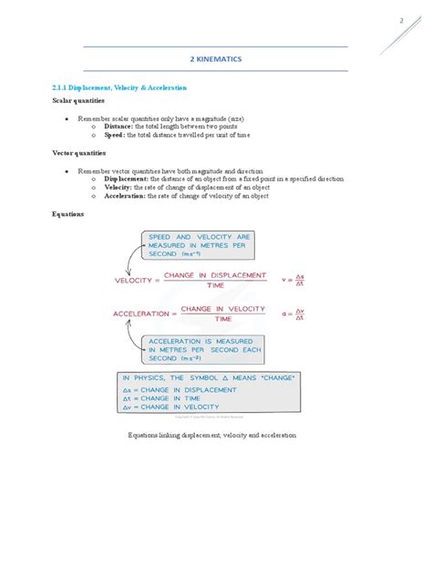 2 Kinematics Pdf Velocity Acceleration