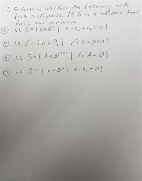solved determine whether the following sets form subspaces