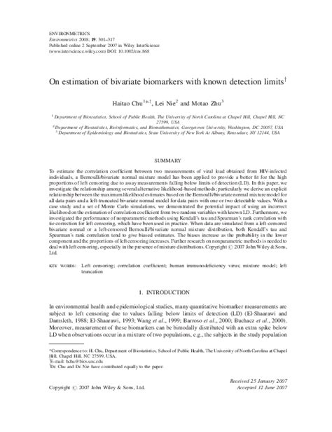 Pdf On Estimation Of Bivariate Biomarkers With Known Detection Limits