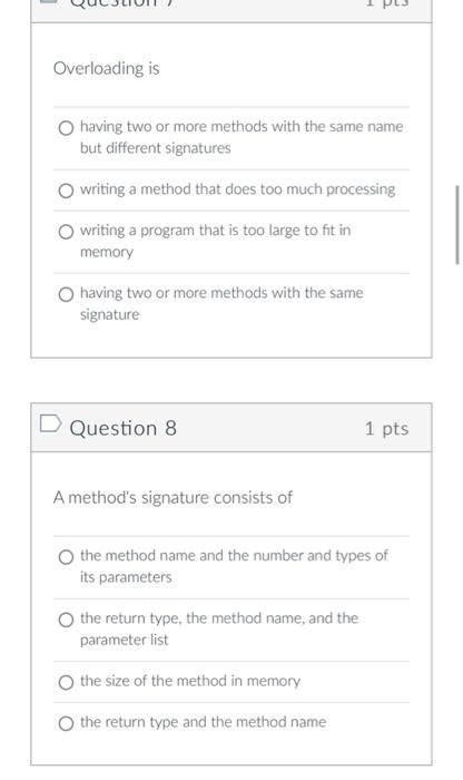 solved overloading is having two or more methods with the