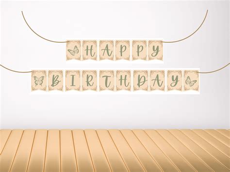 Butterfly Vintage Happy Birthday Banner Printable Etsy
