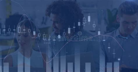 Image Of Multiple Graphs Moving Over Diverse Colleagues Discussing Over