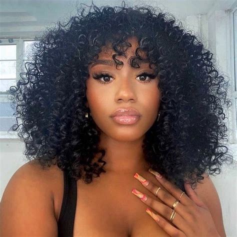 Short Kinky Curly Human Hair Glueless Wig With Bangs Uolova Hair