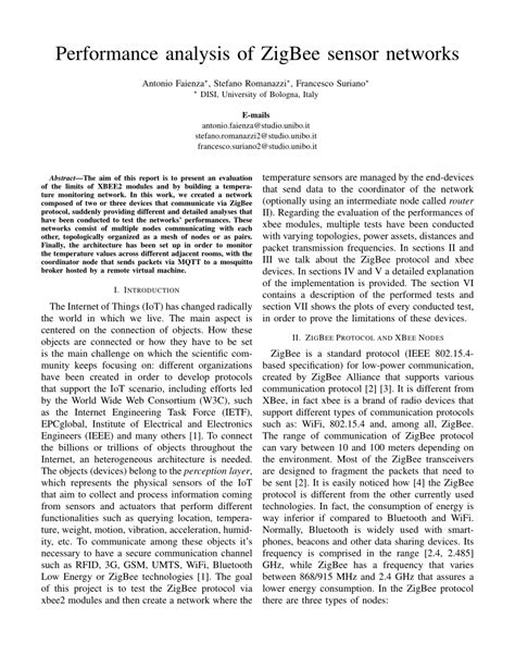 Pdf Performance Analysis Of Zigbee Sensor Networks