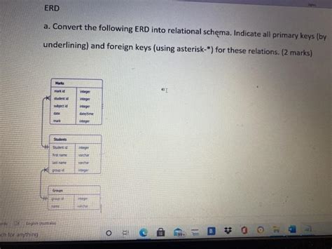 solved erd a convert the following erd into relational