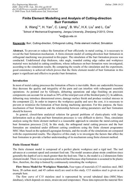 Finite Element Modelling And Analysis Of Cutting Direction Burr Formation Scientificnet