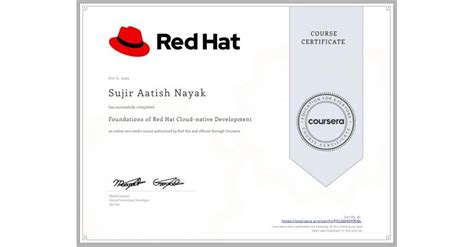Aatish Nayak On Linkedin Completion Certificate For Foundations Of Red Hat Cloud Native Development