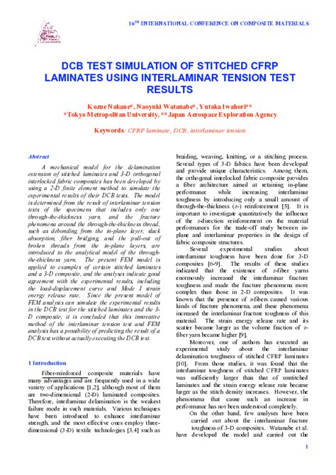 Pdf Simulating Dcb Tests Of Stitched Cfrp Laminates With Fem