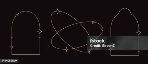 선형 미니멀리즘 미적 프레임과 별과의 경계의 벡터 집합입니다 원형 타원형 및 아치형 현대적인 기하학적 모양으로 소셜 미디어 장식 로고 디자인 템플릿 레이아웃을 위한 반짝임