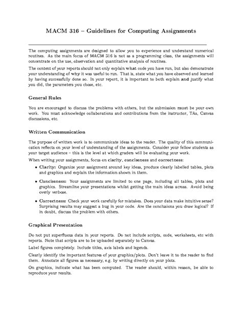 Macm316 Assignment Guidelines Macm 316 Guidelines For Computing Assignments The Computing