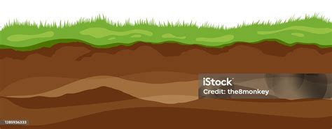 토양 층 표면은 유기물 미네랄의 혼합물로 지구 구조의 상부 층을 지평 녹색 잔디 아래 먼지와 지하 점토 층 흙에 대한 스톡 벡터 아트 및 기타 이미지 Istock