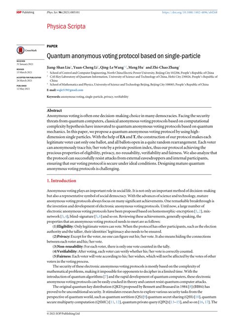 quantum anonymous voting protocol based on single particle request pdf