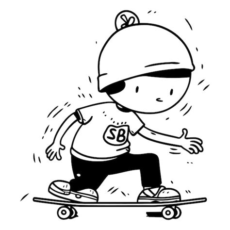 색 배경 에 스케이트보드 를 타고 있는 만화 소년 프리미엄 Ai 생성 벡터