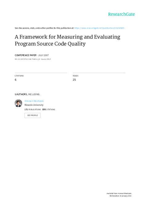 Pdf A Framework For Measuring And Evaluating Program Source Code Quality