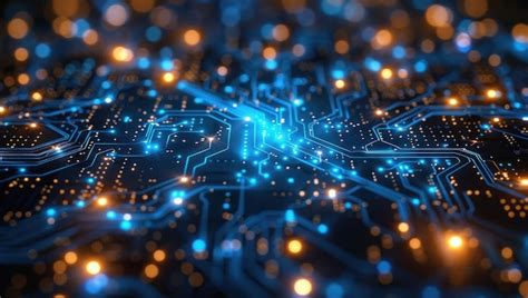 Premium Photo Abstract Circuit Board With Blue And Orange Lights