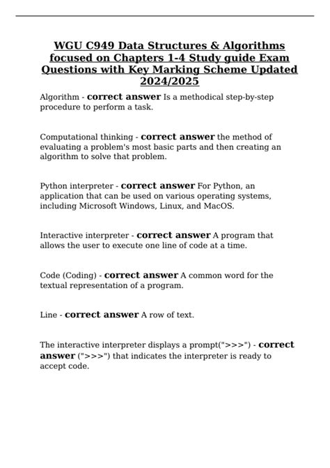 Wgu C949 Data Structures And Algorithms Focused On Chapters 1 4 Study Guide Exam Questions With