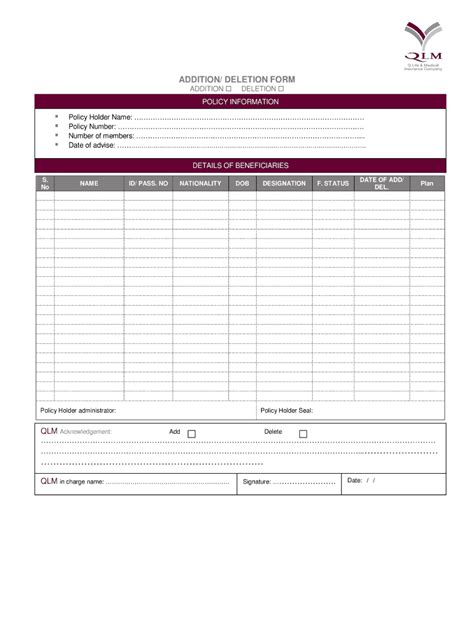 Fillable Online Addition Deletion Form Qlm Fax Email Print Pdffiller