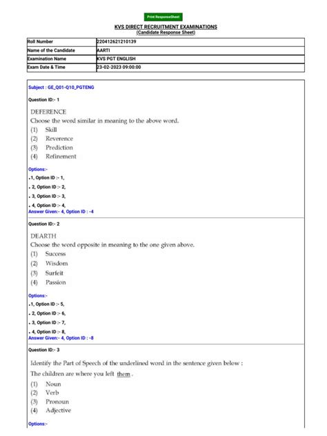 Kvs Pgt Answer Sheet Pdf