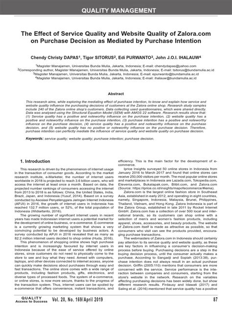 Dapas Et Al The Effect Of Service Quality And Website Quality Of Zalora Com On Purchase
