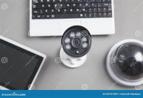 Laptop Keyboard Security Camera Tablet Security Stock Image Image Of Safety Camera 203767589
