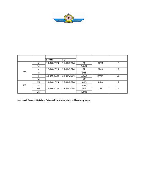 external time table pdf