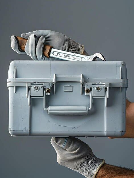 person holding wrench and toolbox efficient automotive service concept