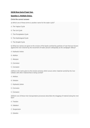 igcse rivers end of topic test teaching resources