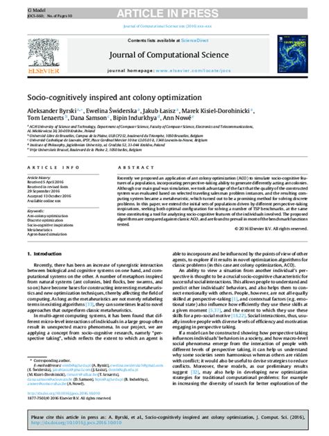 Pdf Socio Cognitively Inspired Ant Colony Optimization