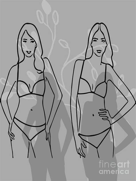Fashion Illustration Sexy Girls One Line Drawing Women In Swimsuit
