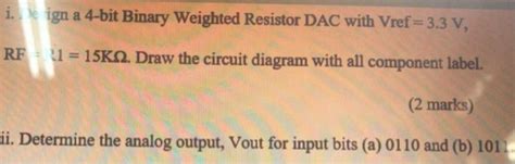 Solved I Jeign A 4 Bit Binary Weighted Resistor Dac With