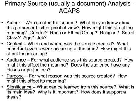 Primary Source Analysis Acaps Worksheet