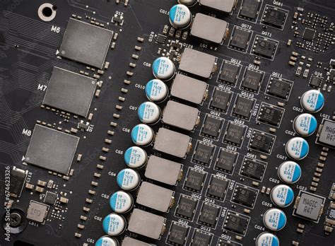 Electronic Components And Video Card Microchips Close Up Of An Electronic Board With SMD