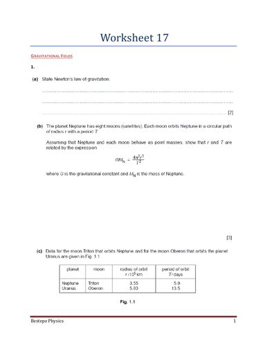 A Level Gravitational Fields Cie Teaching Resources
