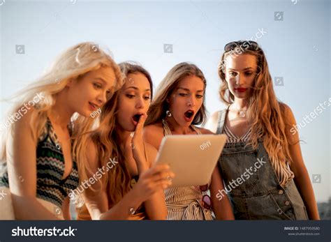 Group Surprised Girls Stock Photo Shutterstock