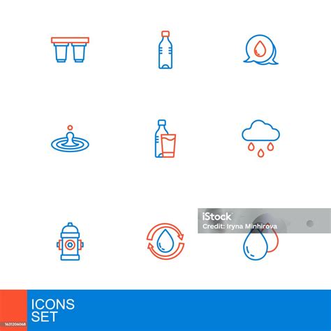 세트 라인 물방울 깨끗한 아쿠아 재활용 소화전 비가 내리는 구름 물잔 한 병 말풍선 및 아이콘 벡터 0명에 대한 스톡 벡터 아트 및 기타 이미지 Istock