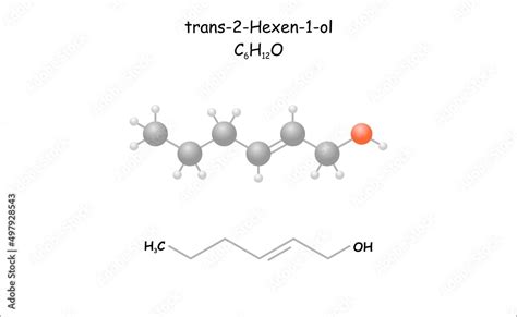 Stylized Molecule Model Structural Formula Of Trans 2 Hexen 1 Ol Component Of Natural Fruit