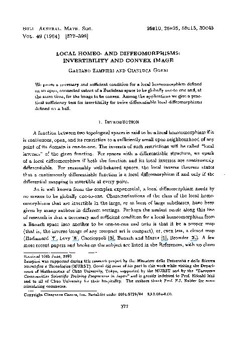 Pdf Local Homeo And Diffeomorphisms Invertibility And Convex Image