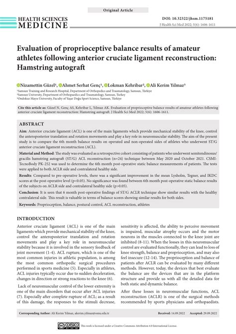 Pdf Evaluation Of Proprioceptive Balance Results Of Amateur Athletes Following Anterior